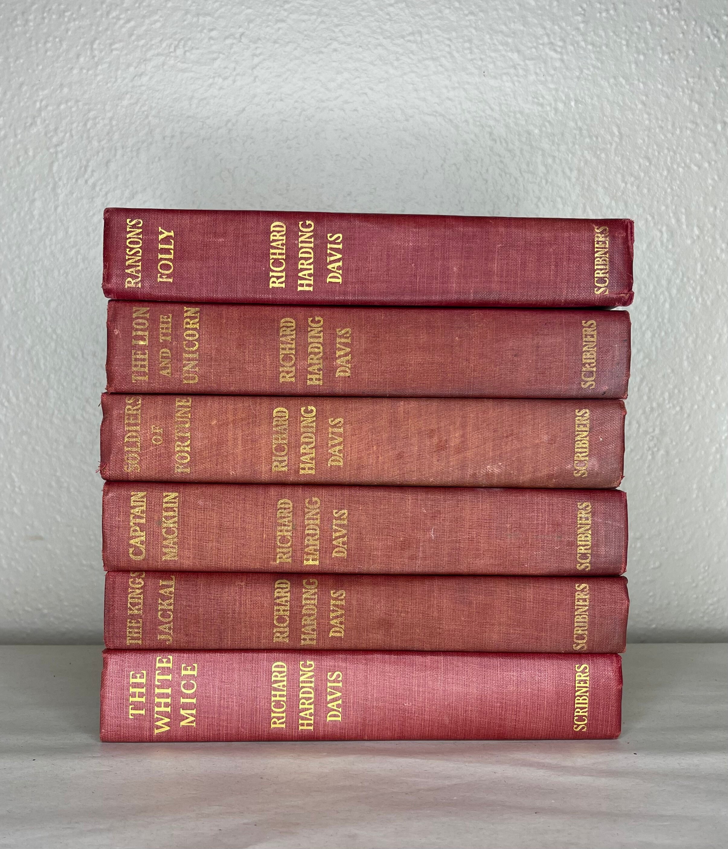 Vintage Book Set of 6 Burgundy/rose With Gold Gilt Letters - Etsy