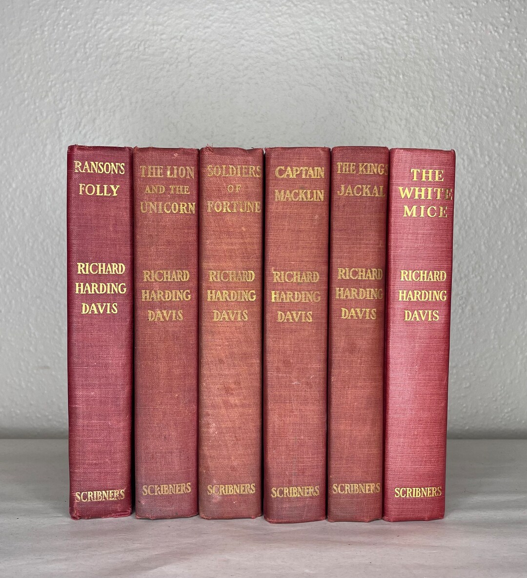 Vintage Book Set of 6 - Burgundy/rose With Gold Gilt Letters - Etsy