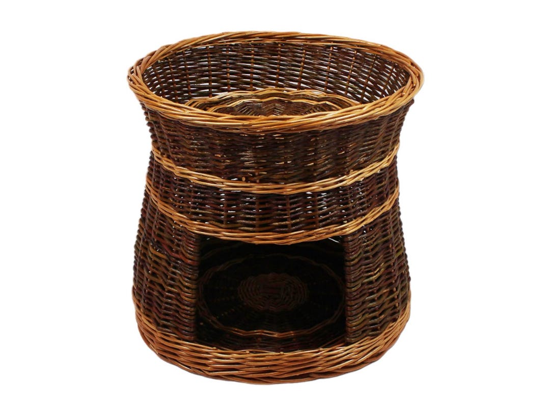 Wicker Cat Bed Basket: Two-story Lacquered Cat House - Etsy
