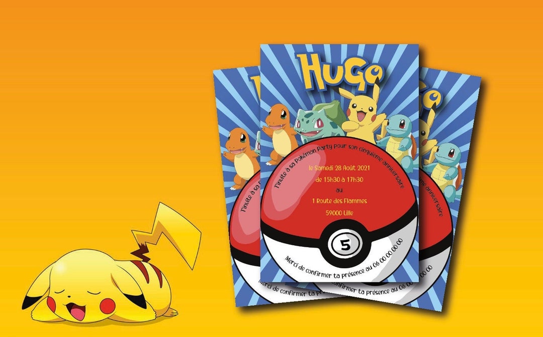 Personalized Child Birthday Invitation Card Pokémon Theme - Etsy