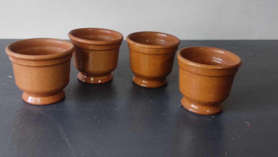 Set of 4 Small Vintage Enamelled Terracotta Pots, Vintage Verrines ...