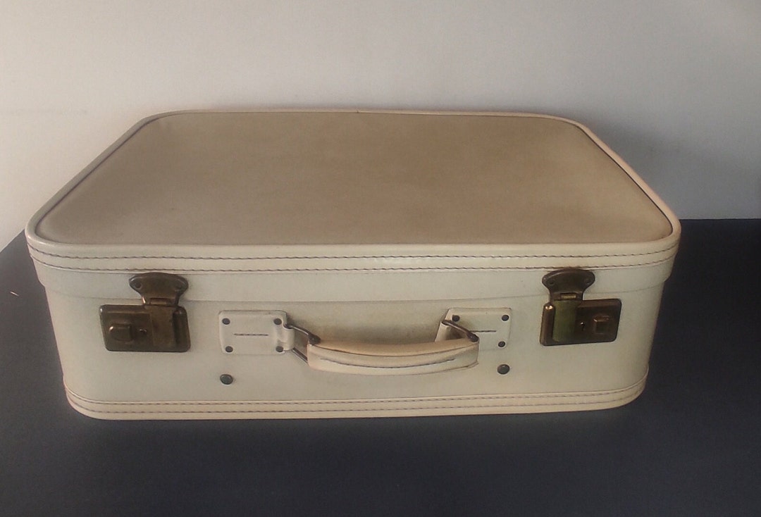 Vintage Cream Faux Leather Suitcase, Travel, Clothing Storage - Etsy