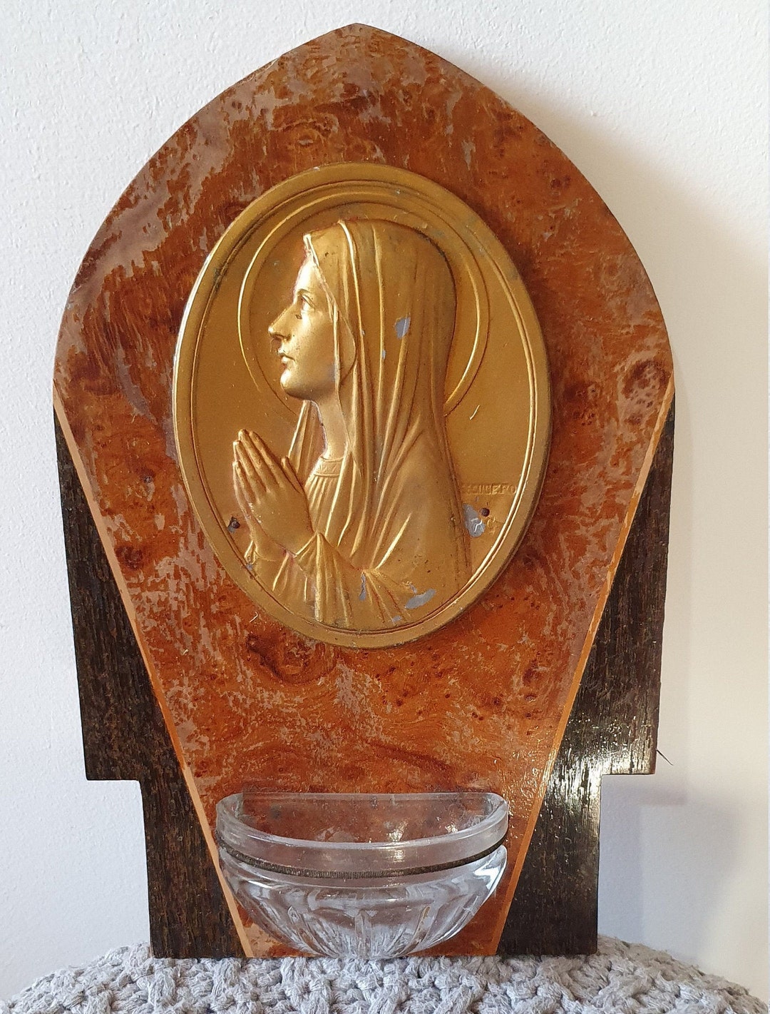 Vintage Wooden Stoup, Virgin Mary Prayer, - Etsy