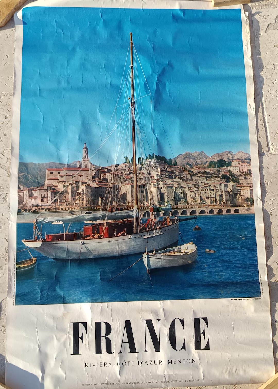 Antique Large Tourist Poster of France Riviera Côte D'azur Menton ...