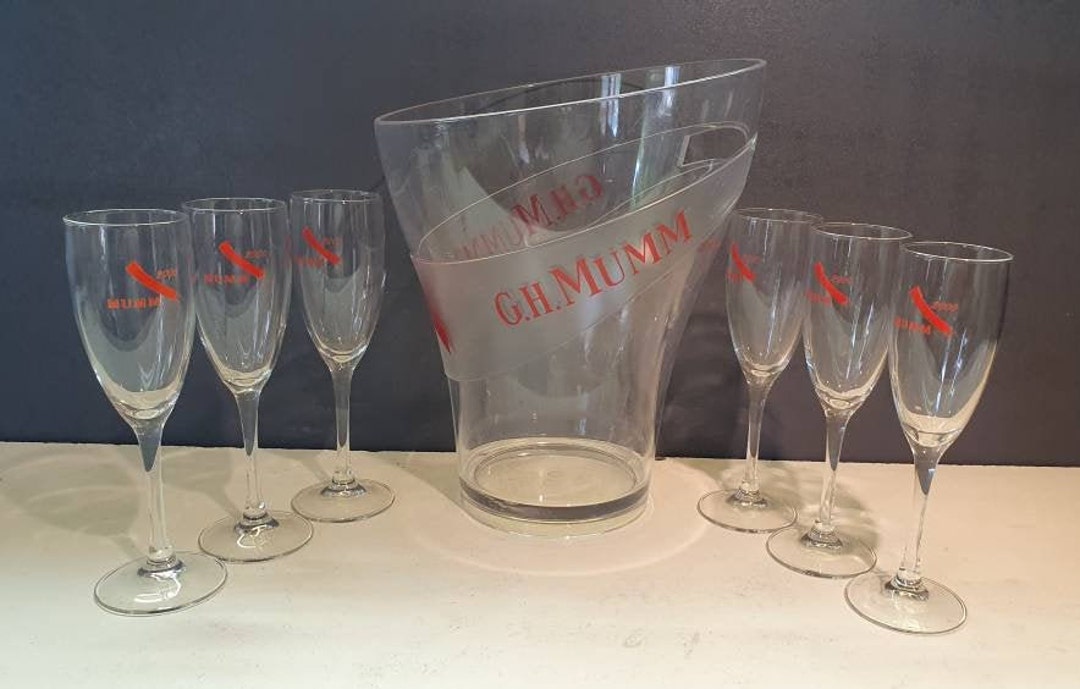 Champagne Bucket G.H MUMM Design Eric Berthes and 6 Champagne Flutes ...