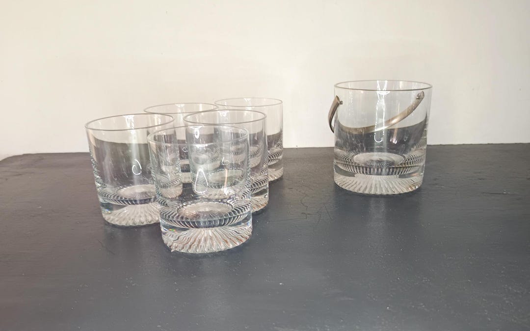 Ice Bucket and Glasses Vicke Lindstrand Calypso Series, Set of Vintage ...