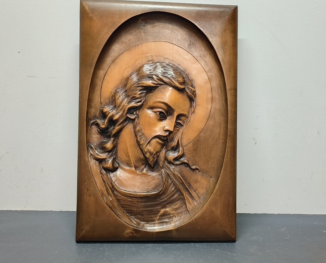 Wood Carving Jesus Christ, Vintage Wood Frame Christ, Pious Sculpture ...