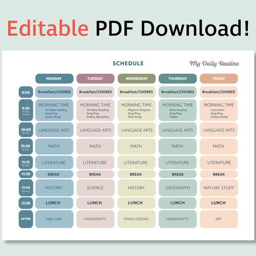 Kids Daily Schedule Template Homeschool Daily Routine - Etsy