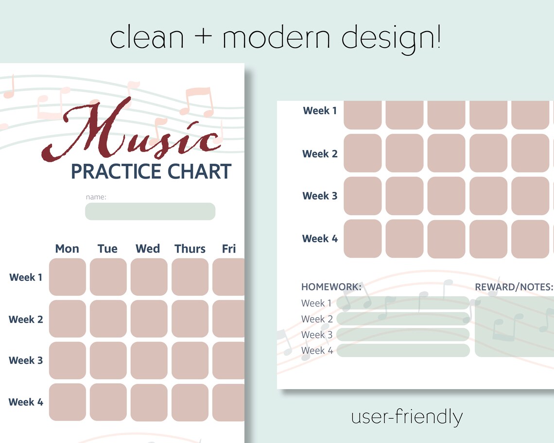 Practice Chart, Music Student Lessons, Digital Printable, Monthly ...