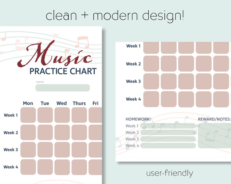 Practice Chart, Music Student Lessons, Digital Printable, Monthly ...