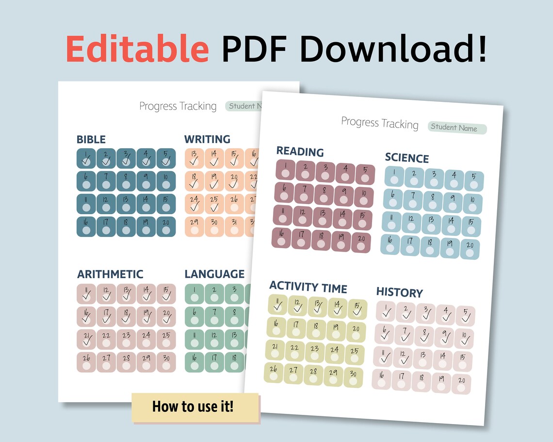 Tracking Lessons Chart, Monthly, Homeschool Progress Tracking, Editable ...