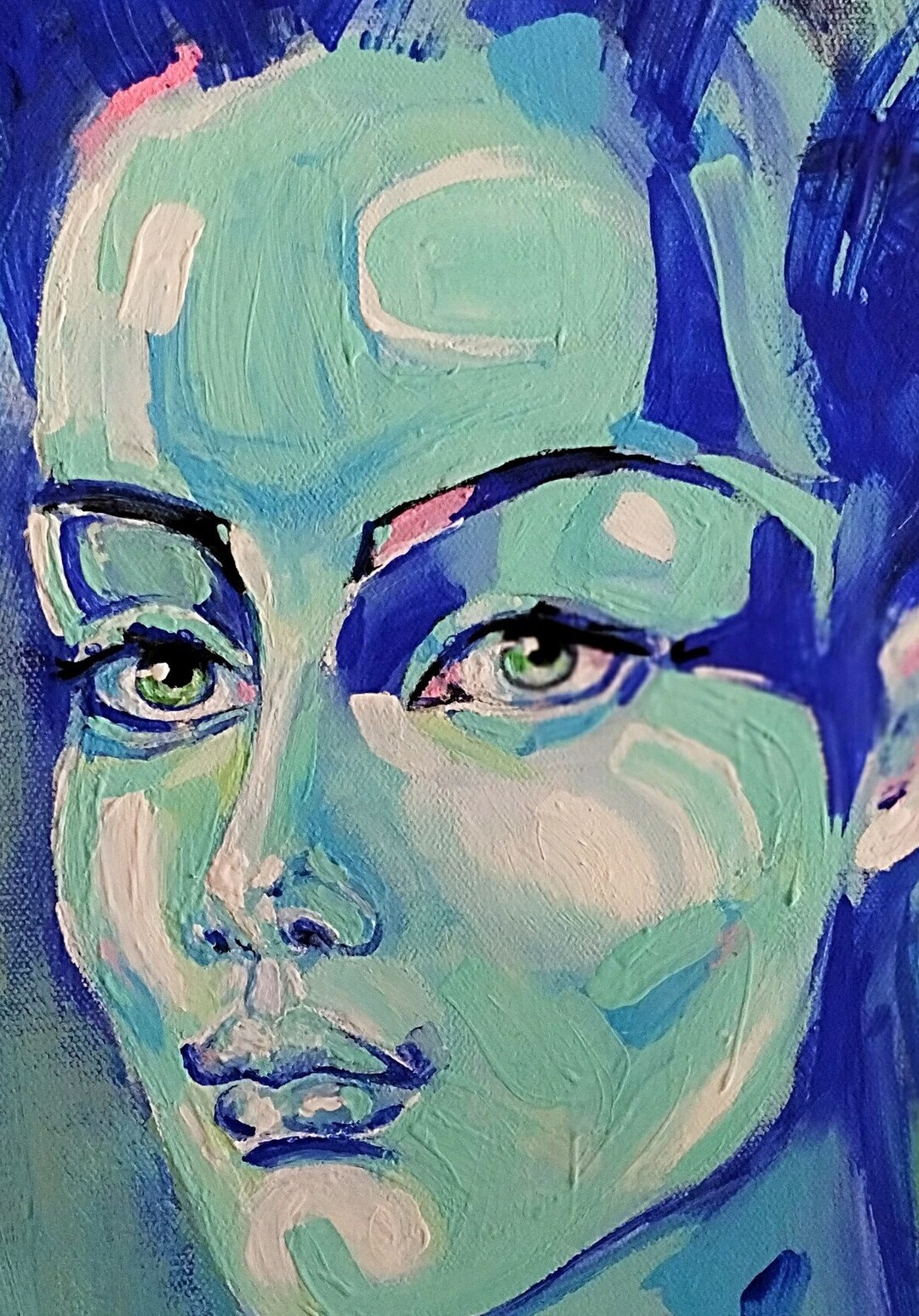 Blue Portrait, Original Painting, Woman Portrait, Professional Artist ...