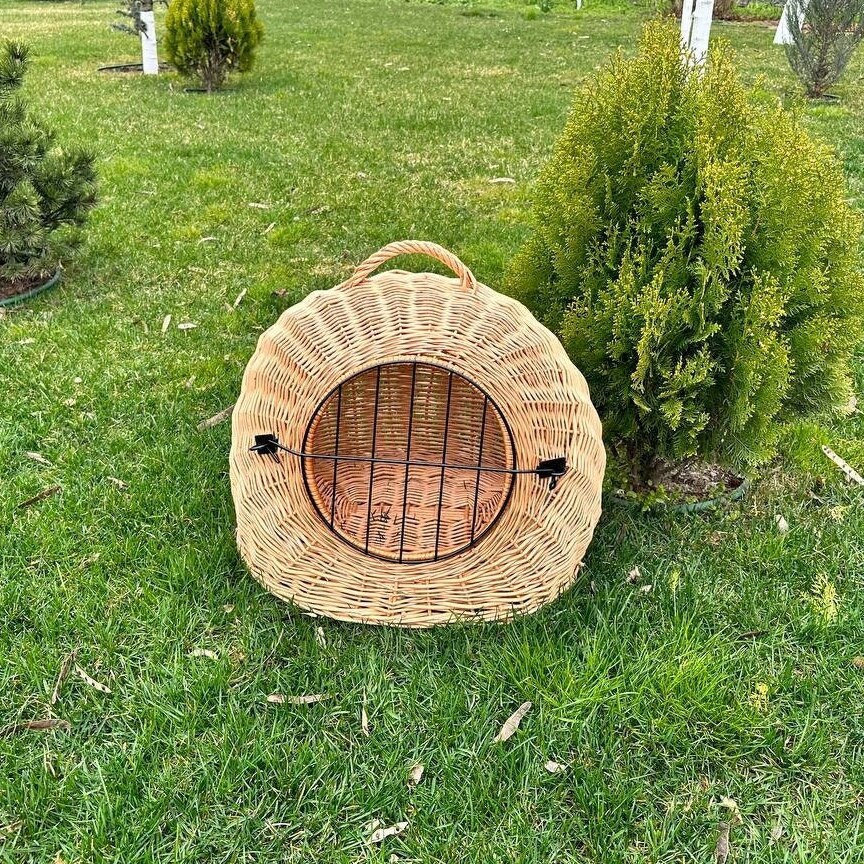 Wicker Pet Travel Carrier, Wicker Cat Kennel With Locker in Natural ...