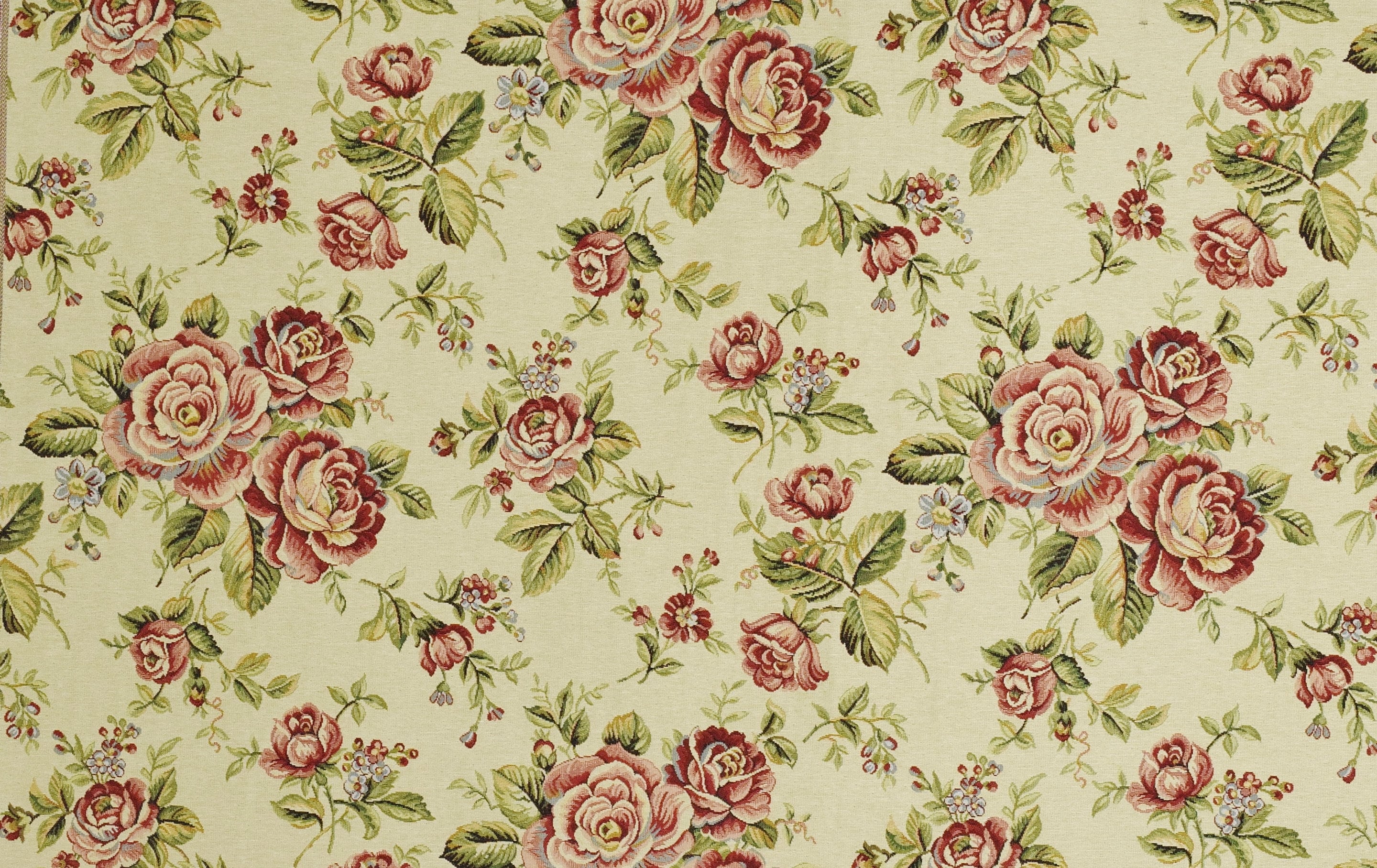 Gorgeous Long Vintage French Red Roses & Leaves Woven 'tapestry' Fabric ...