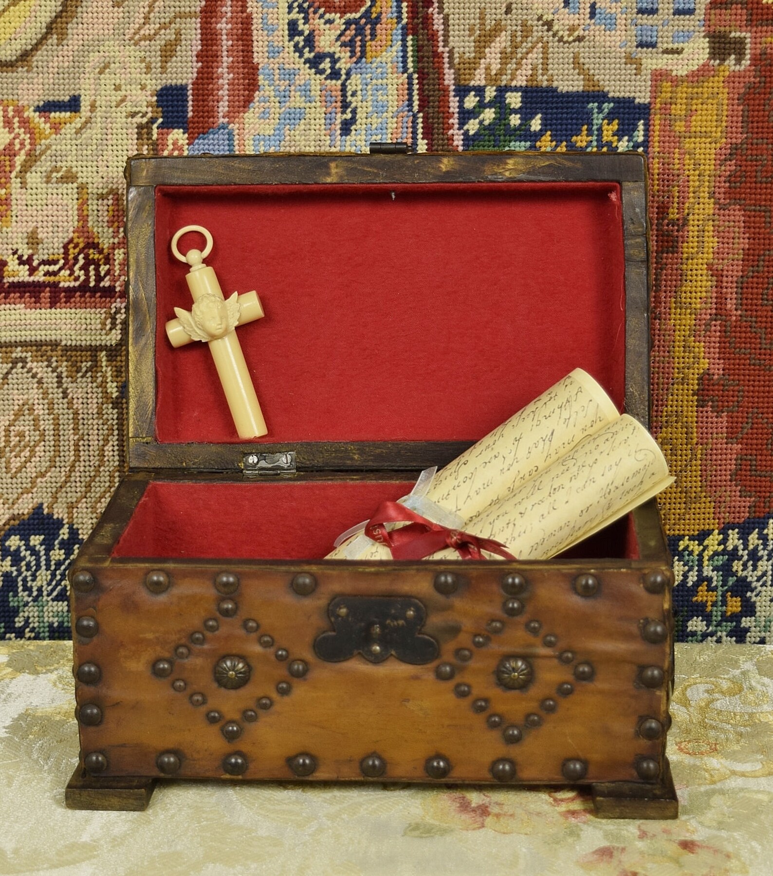 Amazing Antique French Studded Leather Trinket / Jewellery / - Etsy