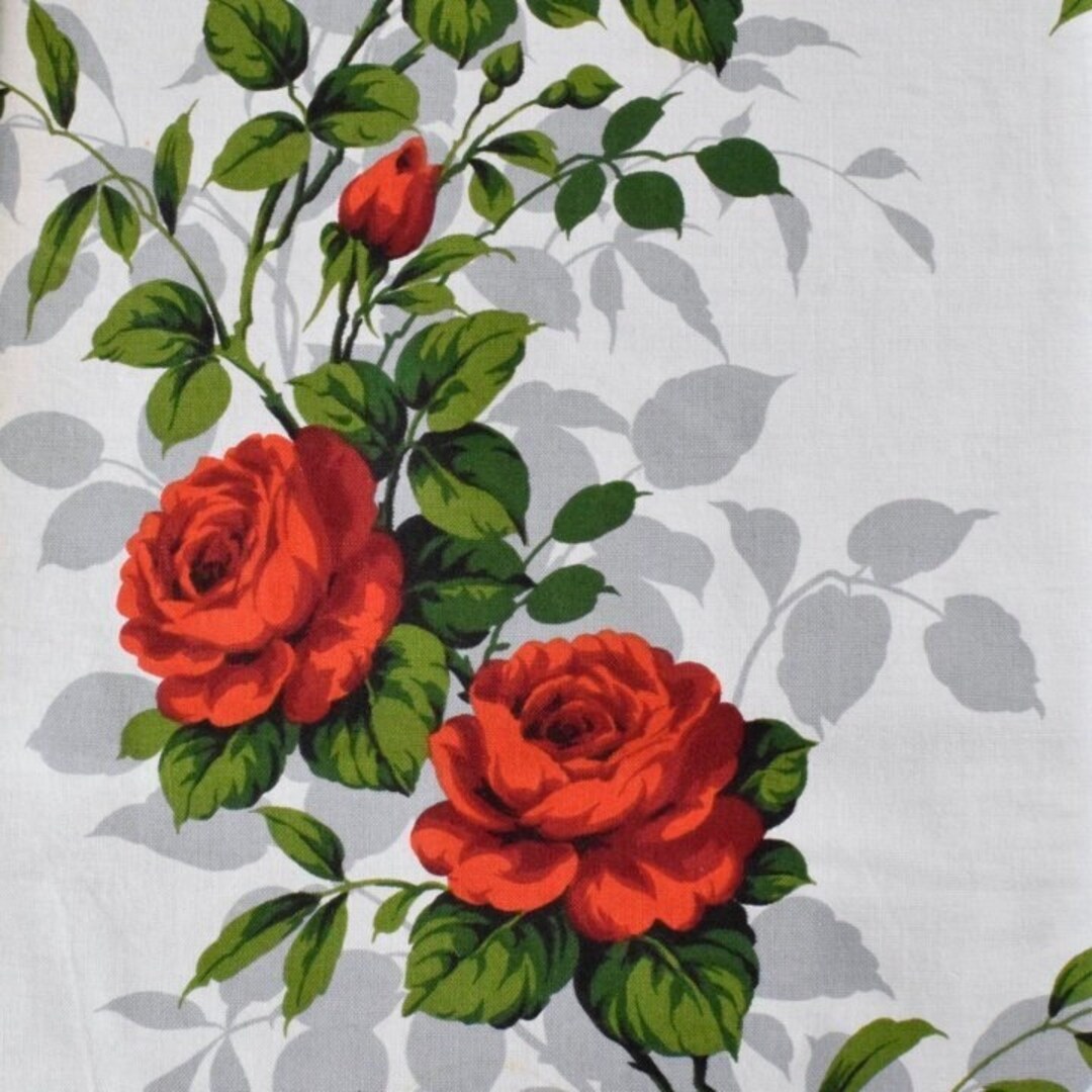 Stunning Vintage French Roses & Leaves Print Cotton Panel / Tablecloth ...