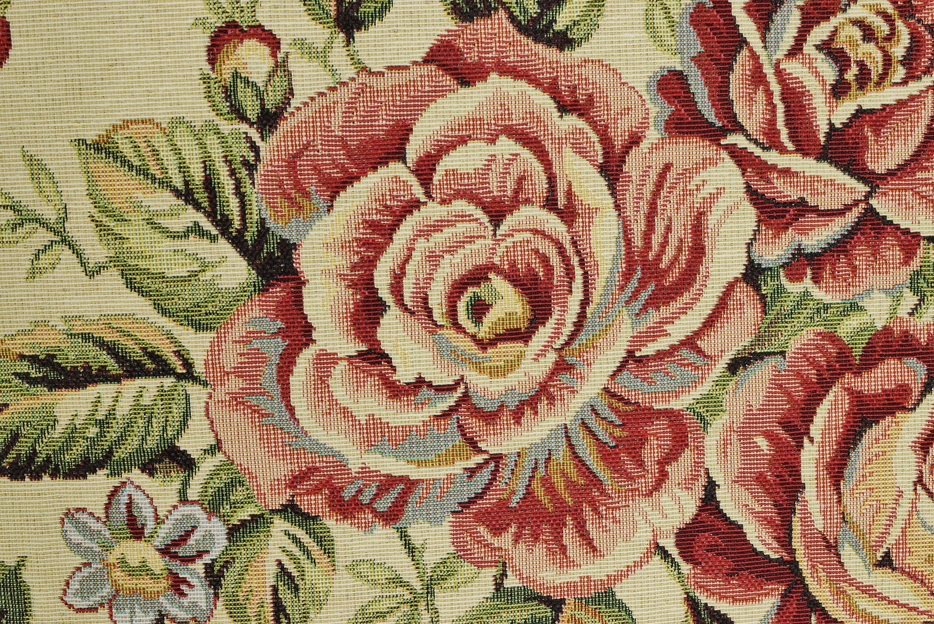 Gorgeous Long Vintage French Red Roses & Leaves Woven 'tapestry' Fabric ...