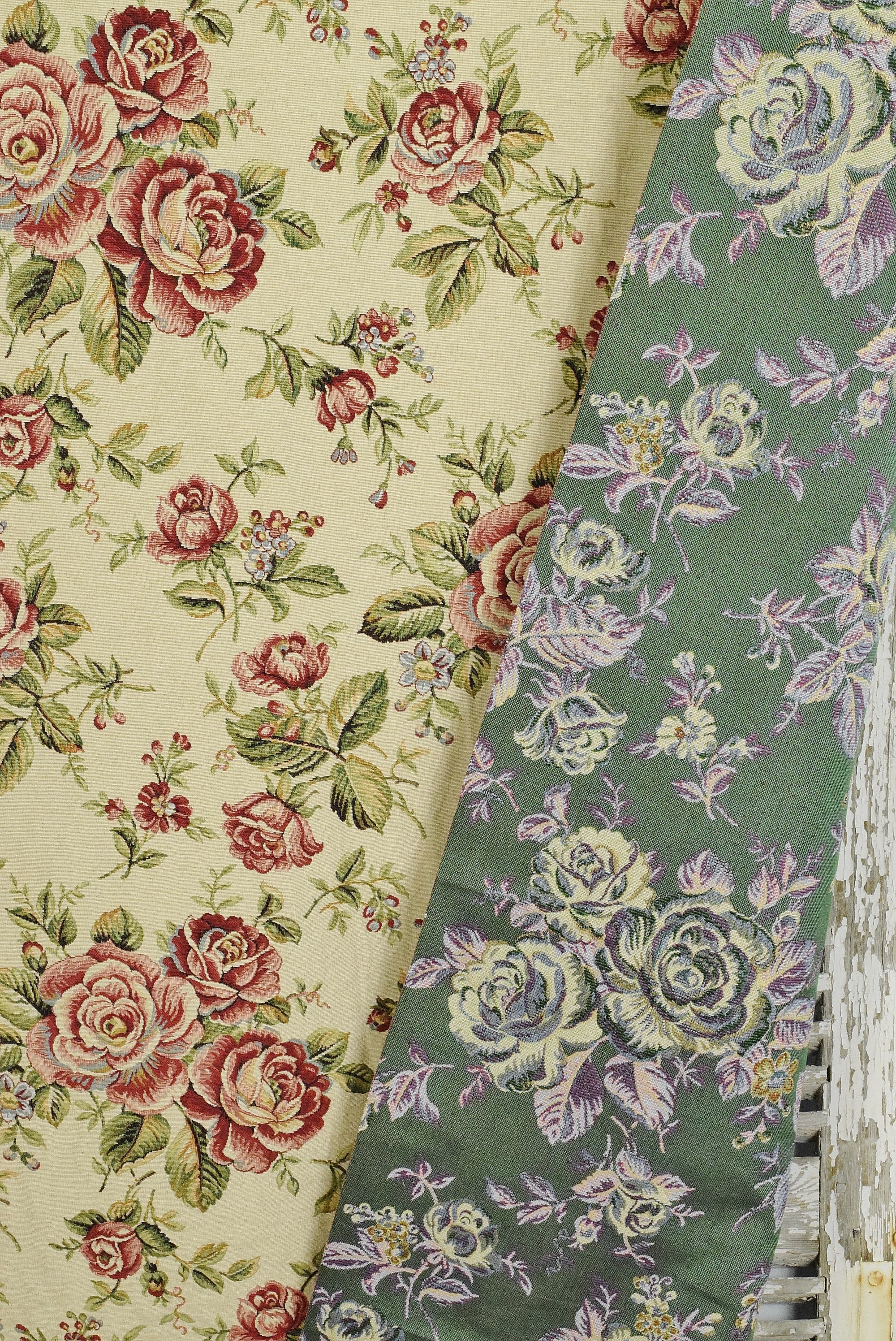 Gorgeous Long Vintage French Red Roses & Leaves Woven 'tapestry' Fabric ...