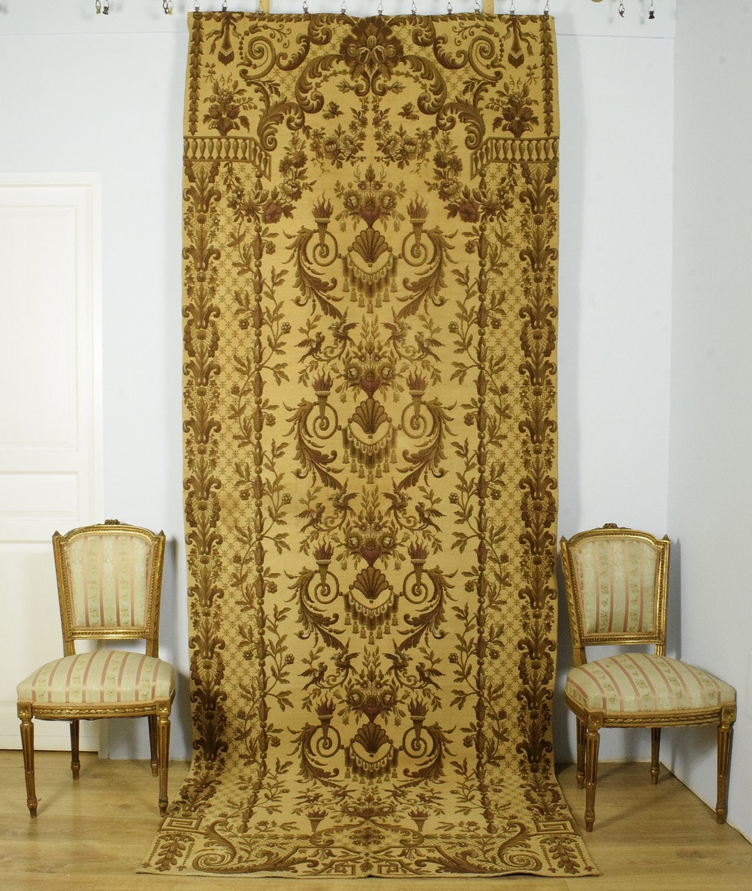Truly Spectacular Long Antique French Tapestry Chateau Curtain / Drape ...