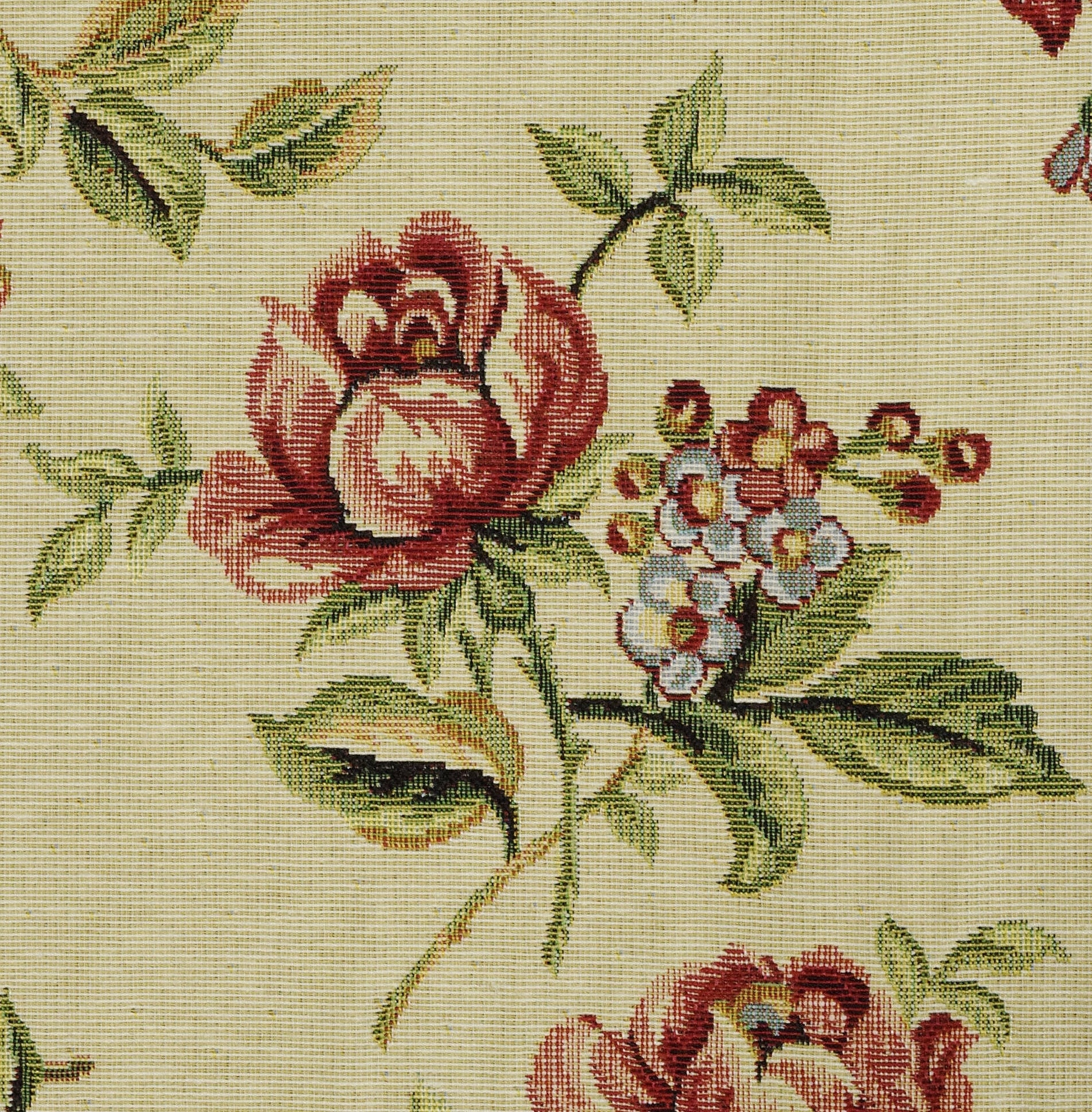 Gorgeous Long Vintage French Red Roses & Leaves Woven 'tapestry' Fabric ...