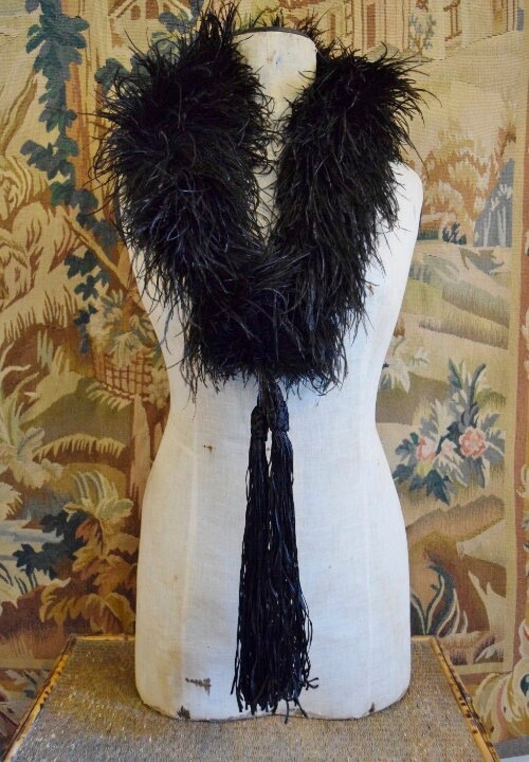 Fabulous Antique French Ostrich Feather Boa With Silk Ribbon Tassels ...