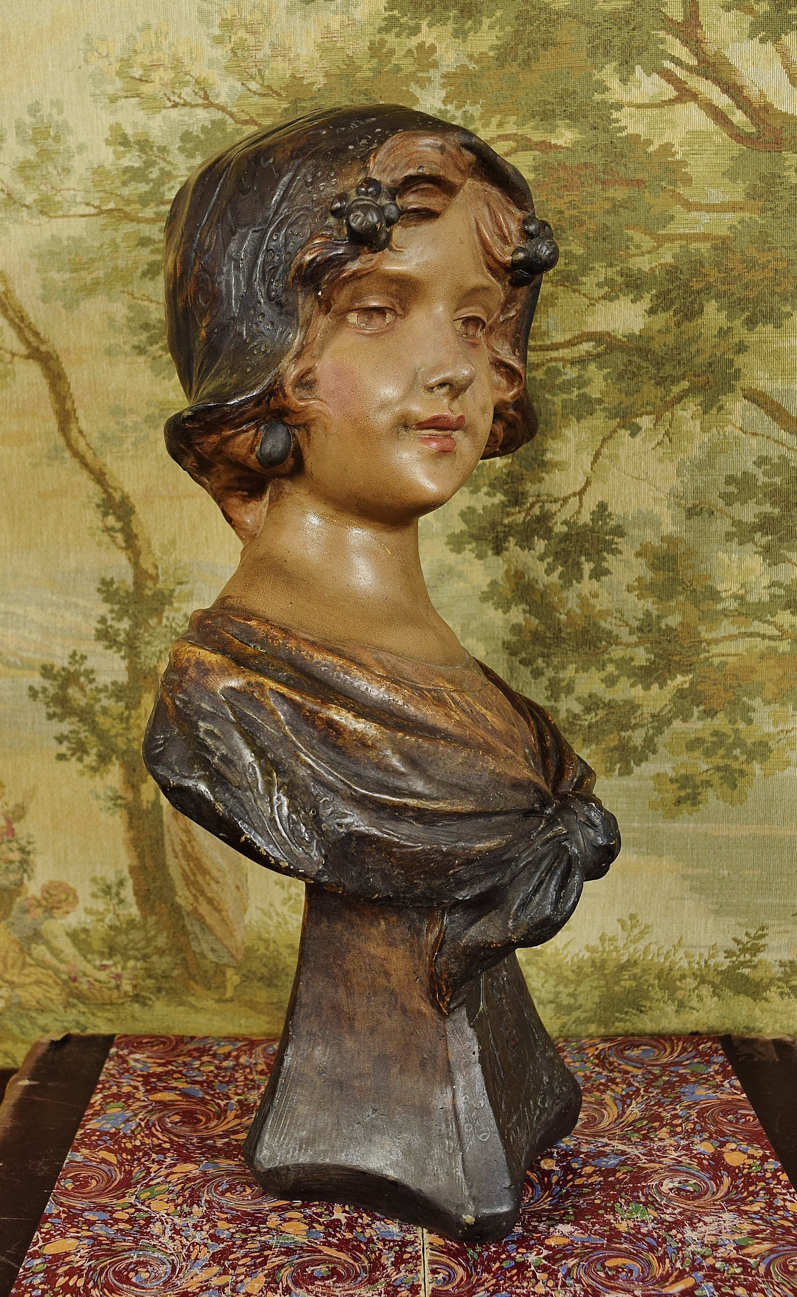 Fabulous Large Antique French Plaster Bust, Country Maiden in Bonnet ...