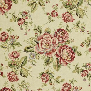Gorgeous Long Vintage French Red Roses & Leaves Woven 'tapestry' Fabric ...