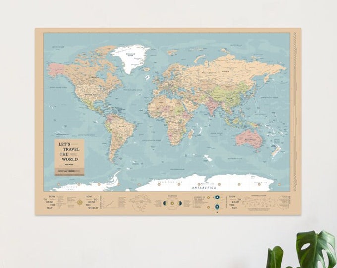 Downloadable Digital World Map to Print Poster Format 100 X 70 Cm ...