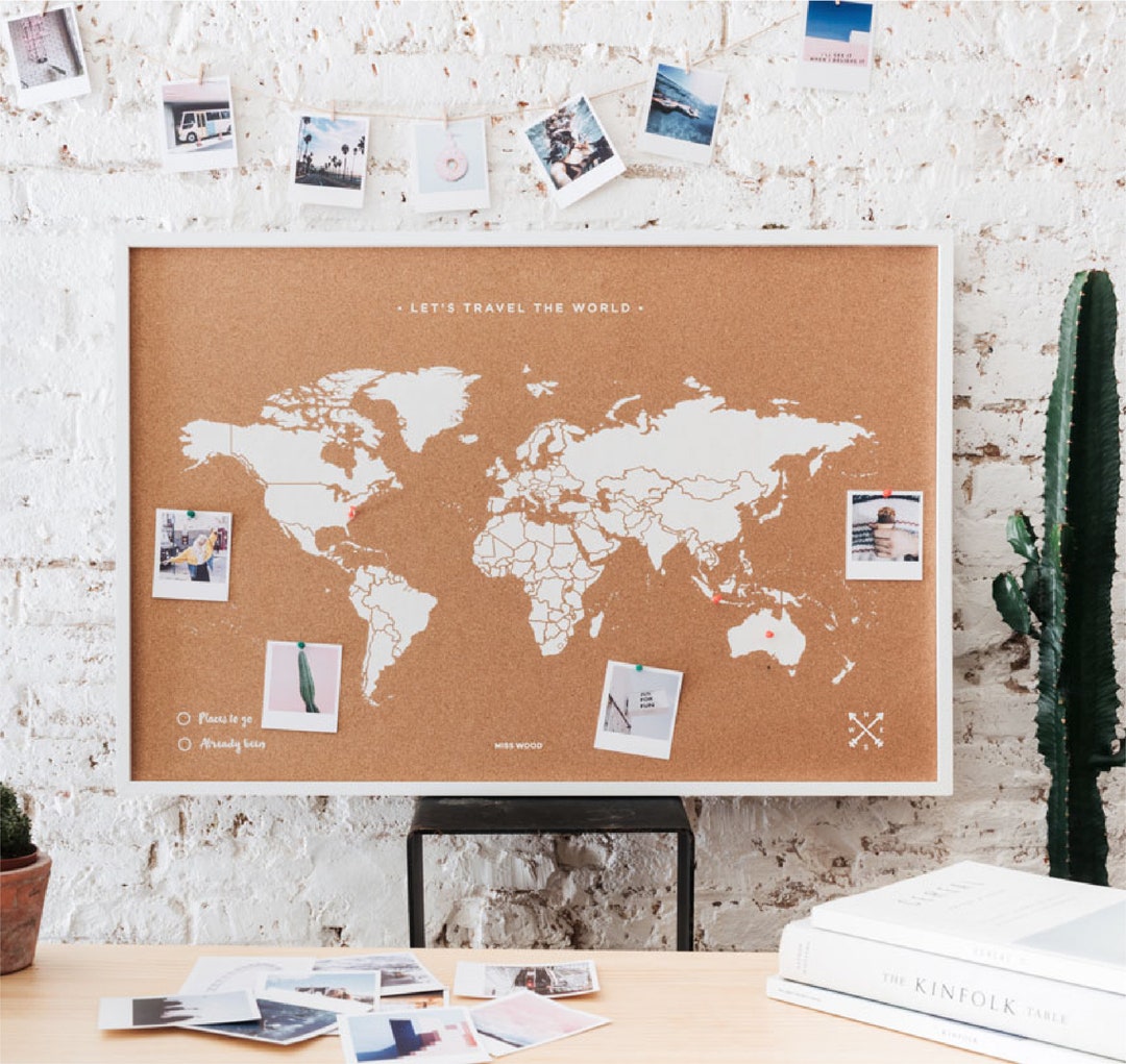 Cork World Map - Woody Map Natural World White - Etsy UK
