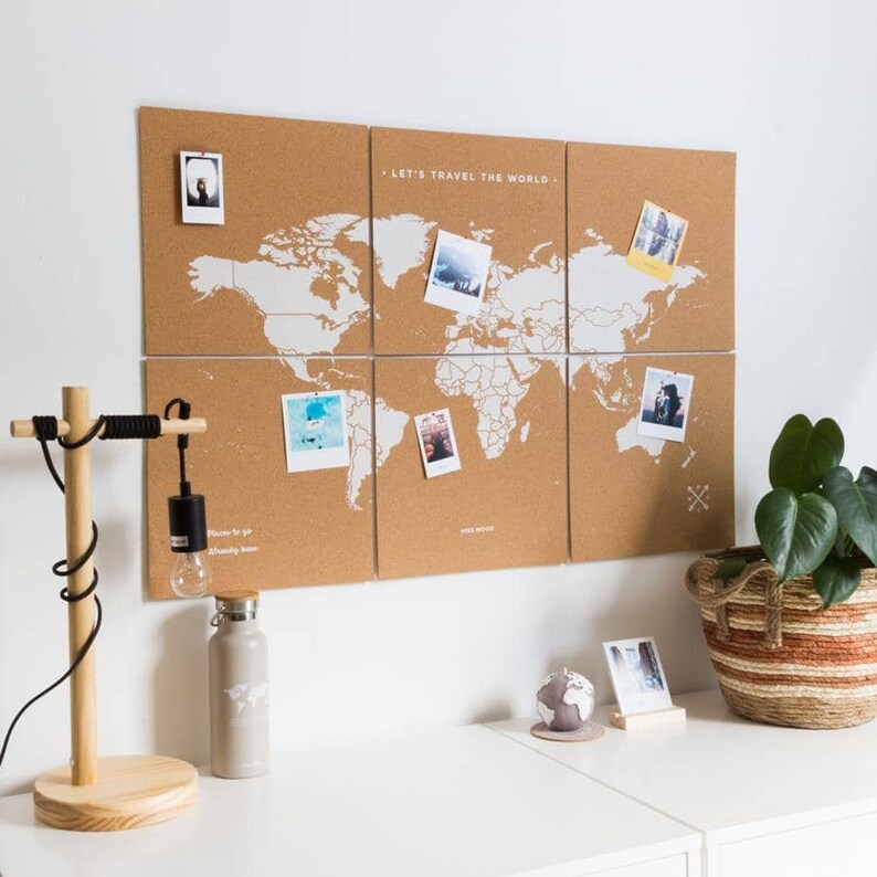 Mapa del mundo de corcho Woody Map Natural Puzzle - Etsy España