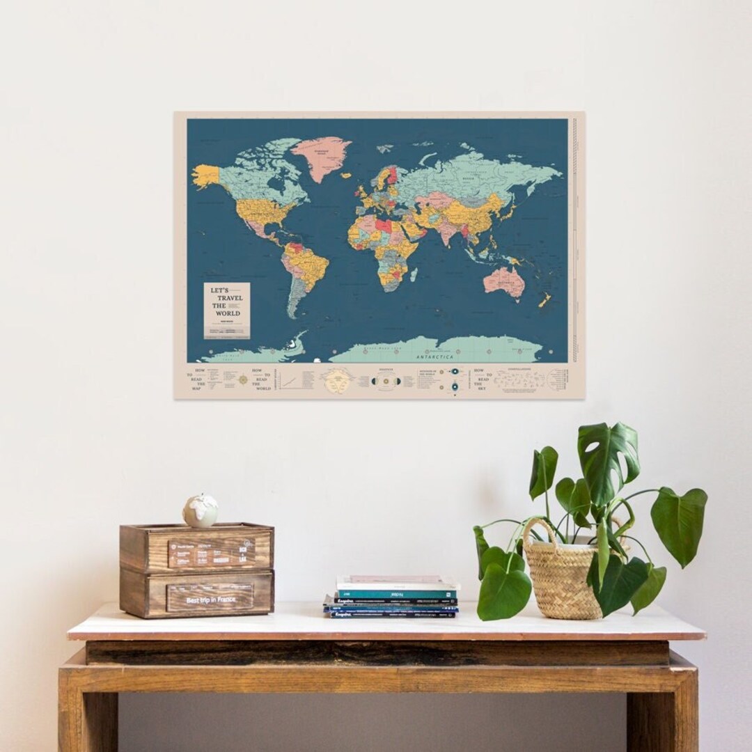 Downloadable Digital World Map to Print Poster Format 100 X 70 Cm Navy ...