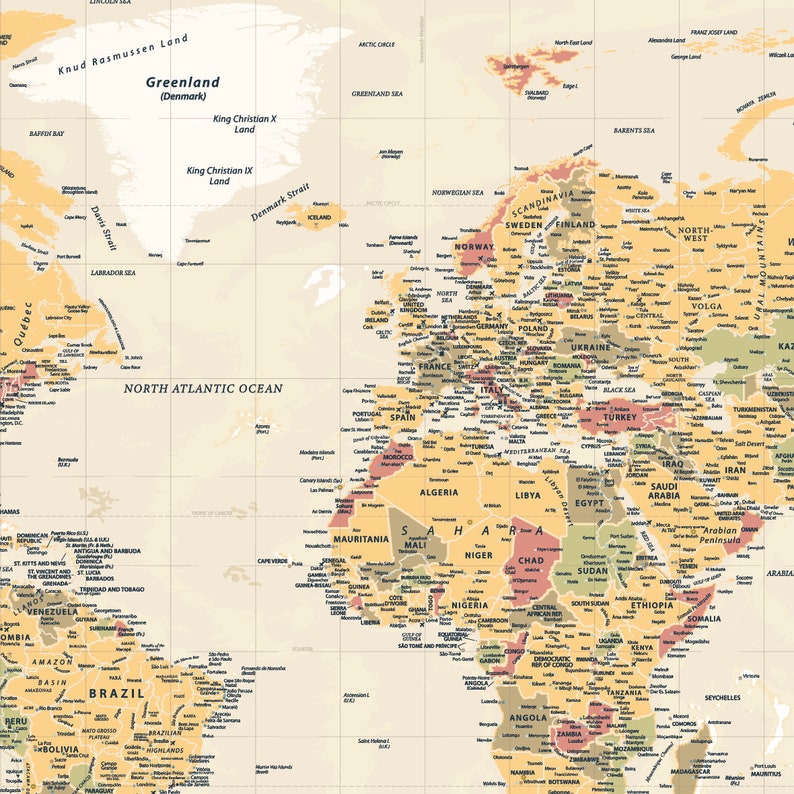 Downloadable Digital World Map to Print Poster Format 100 X 70 Cm ...