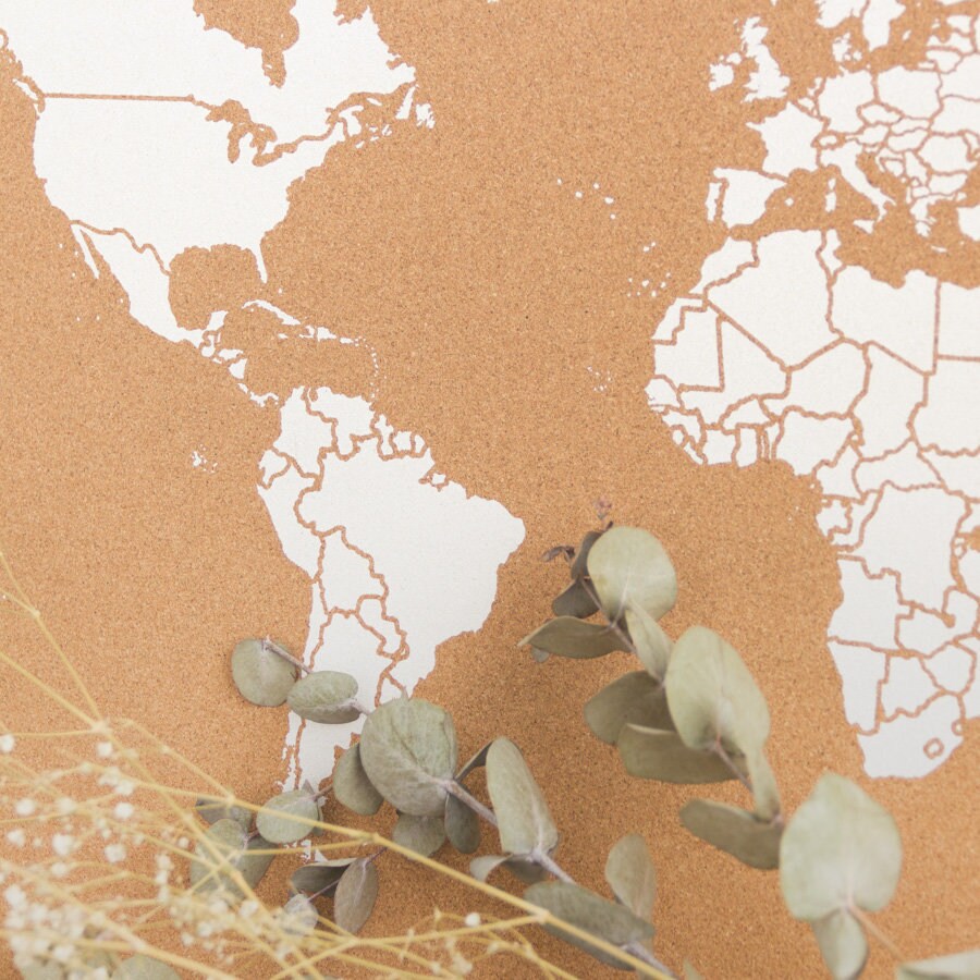 Cork World Map Woody Map Natural World White - Etsy