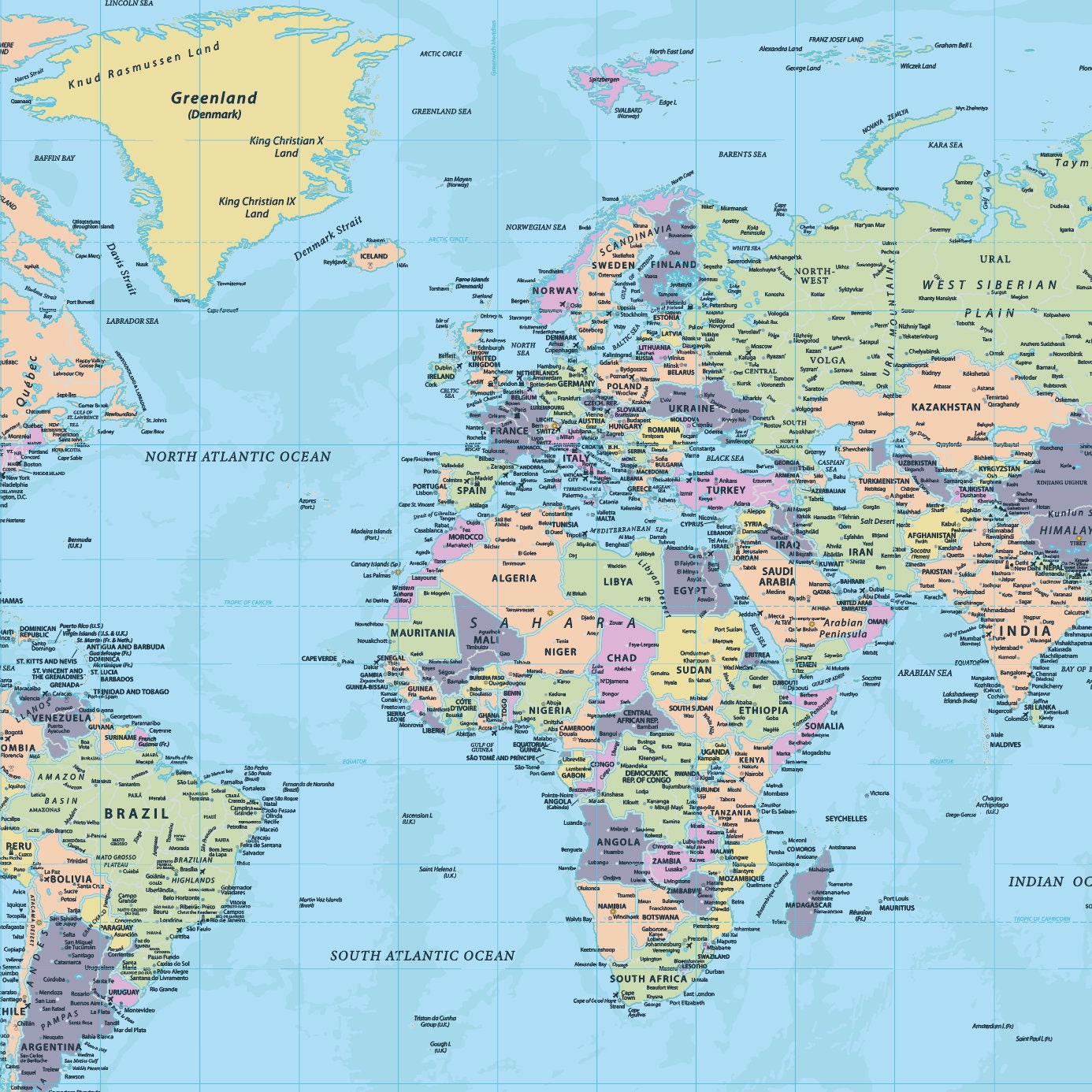 Downloadable Digital World Map to Print Poster Format 100 X 70 Cm ...