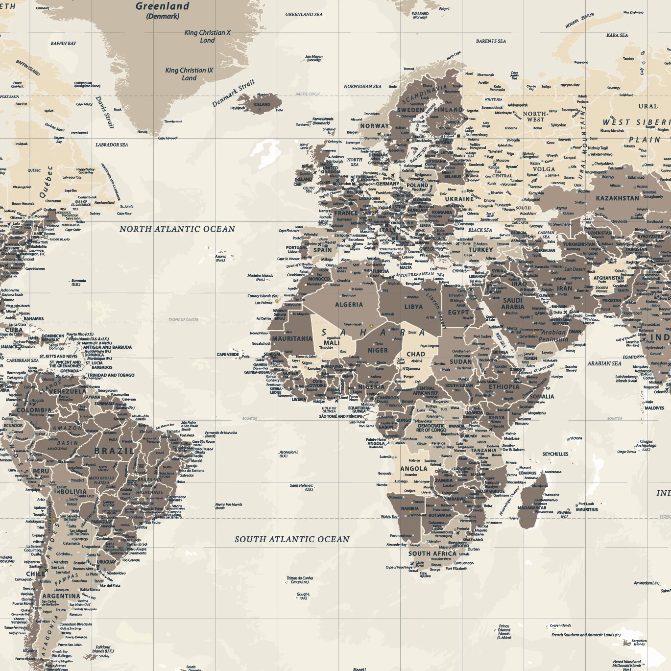 Downloadable Digital World Map to Print Poster Format 100 X 70 Cm ...