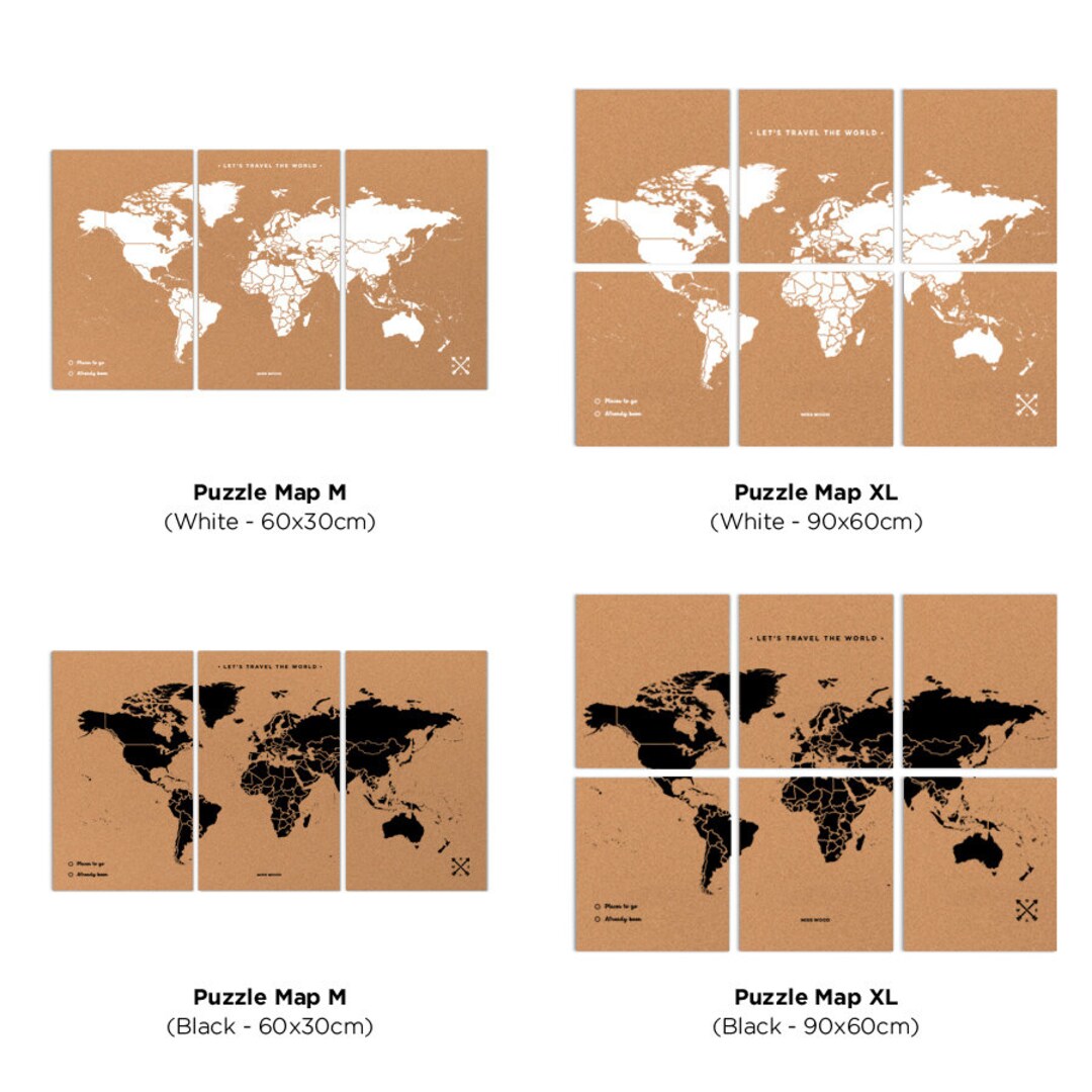 Cork World Map Woody Map Natural Puzzle - Etsy