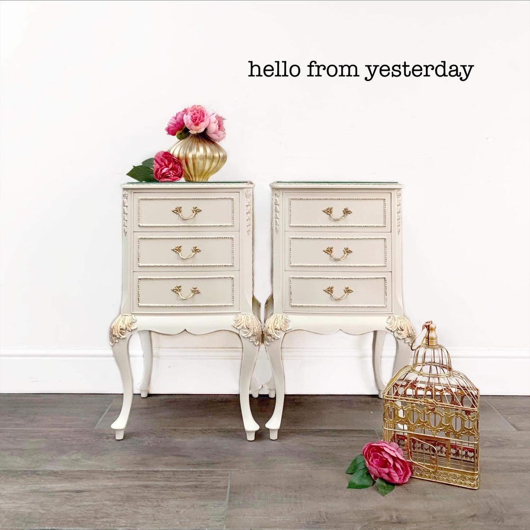 Hand-painted Cream Bedside Tables With Three Drawers. Louis Olympus ...