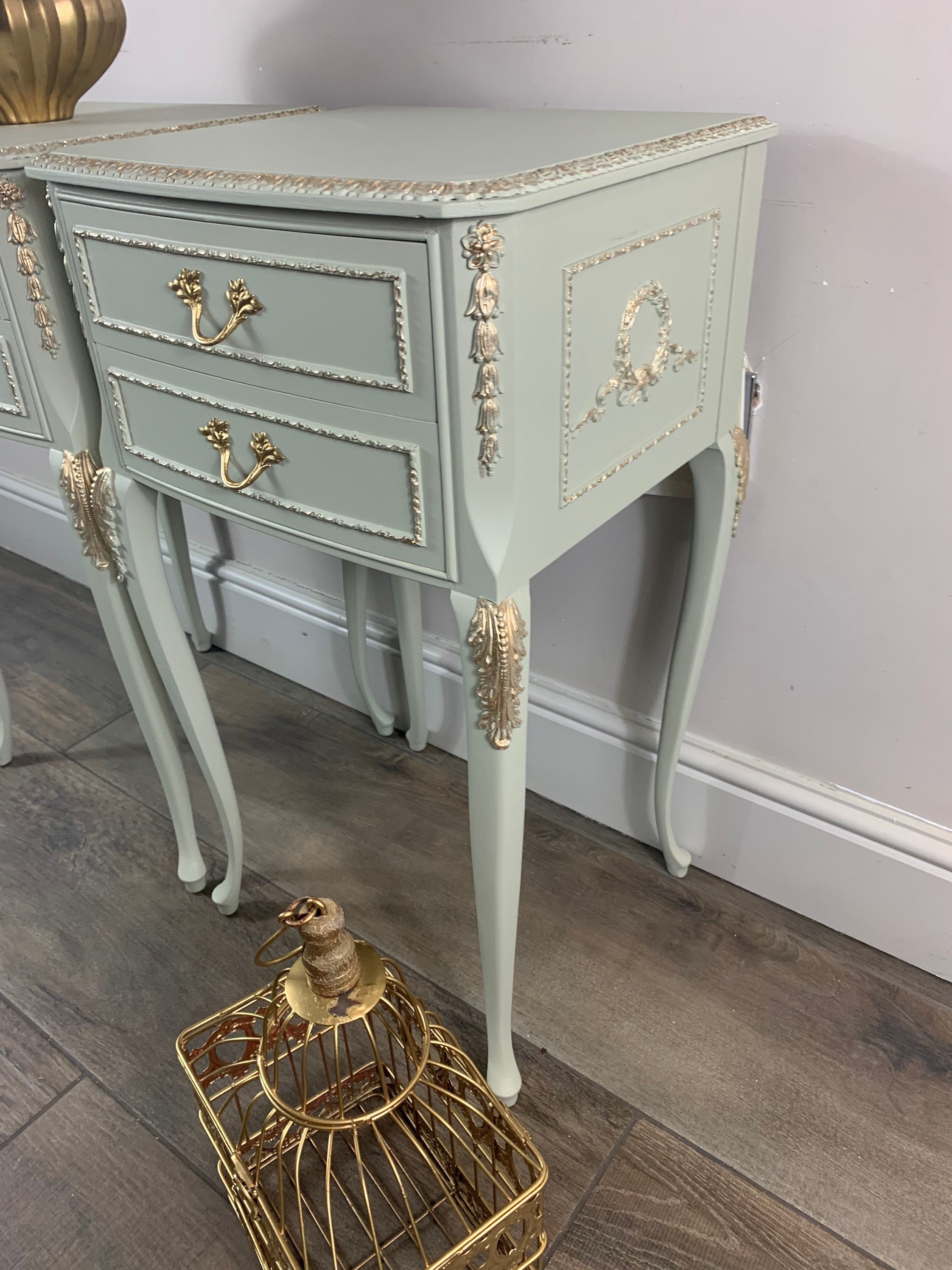 Antique Bedside Tables. Light Green French Bedside Tables. Romantic ...