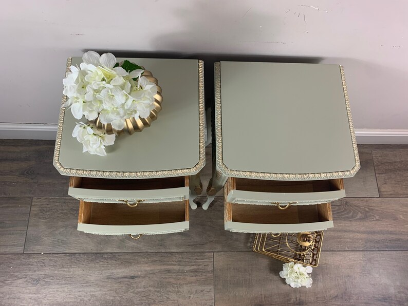 Antique Bedside Tables. Light Green French Bedside Tables. Romantic ...