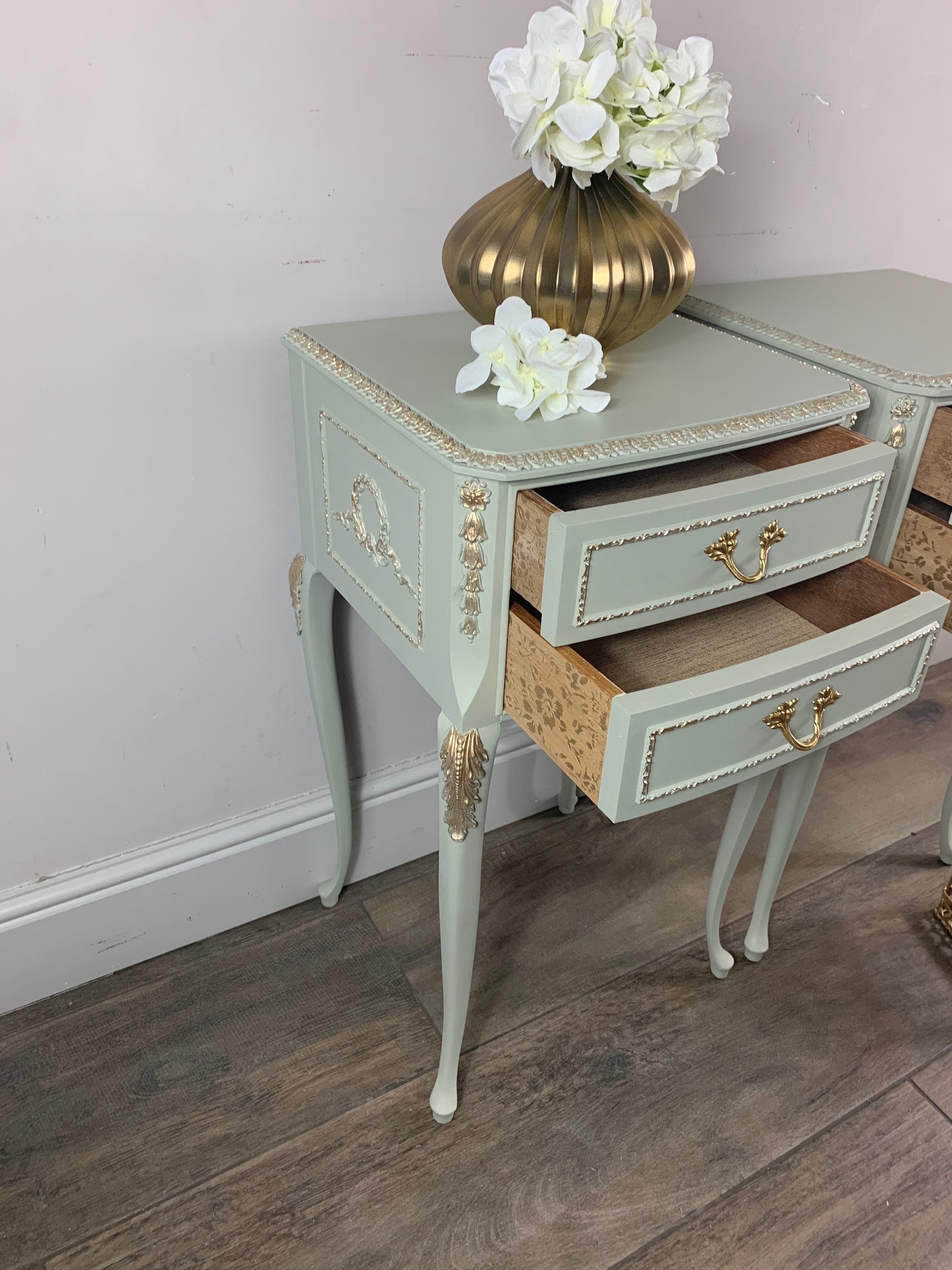 Antique Bedside Tables. Light Green French Bedside Tables. Romantic ...