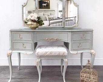 Olympus French Louis Style Antoinette Dressing Table, Mirrors & Stool ...