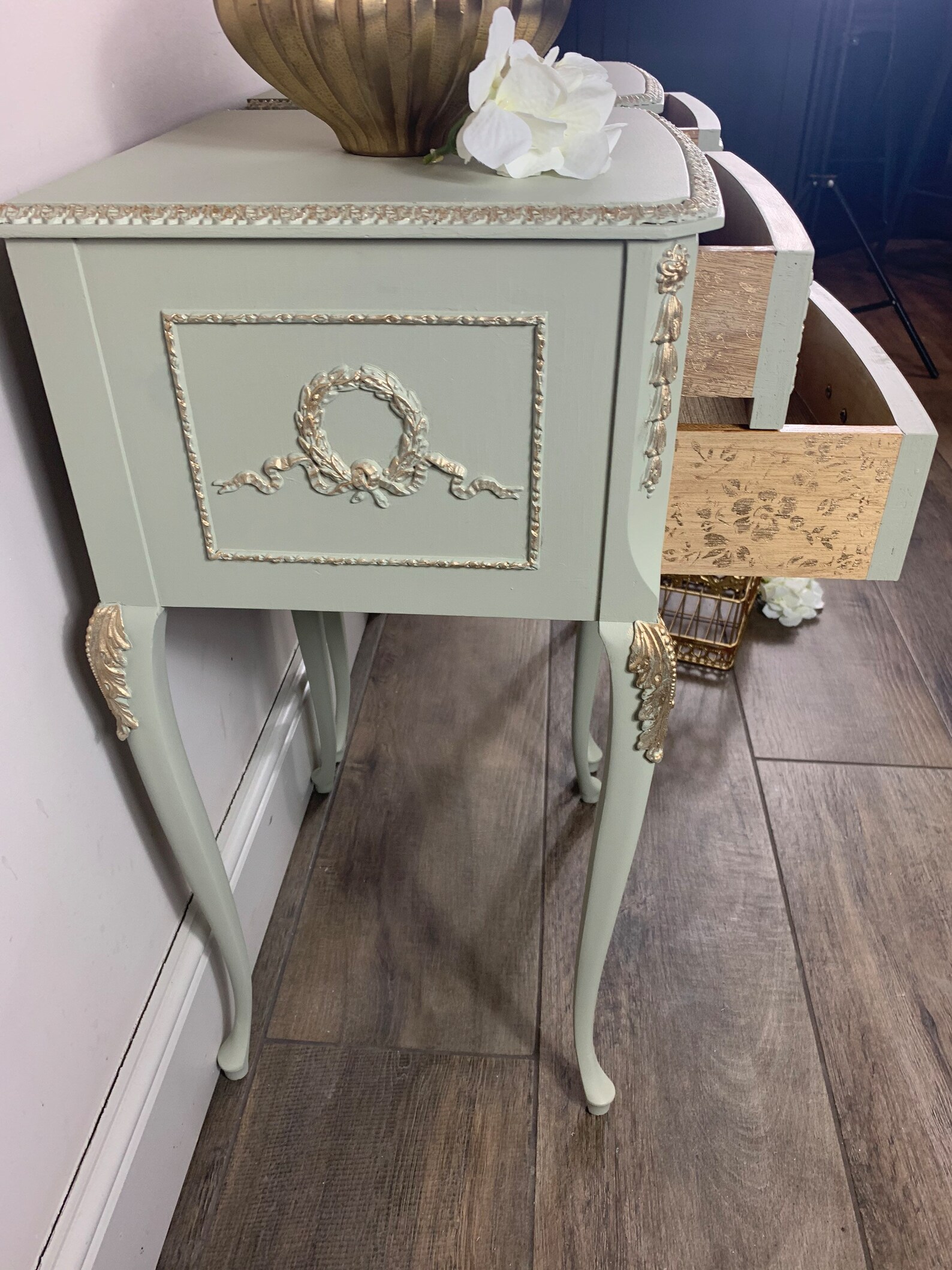 Antique Bedside Tables. Light Green French Bedside Tables. Romantic ...