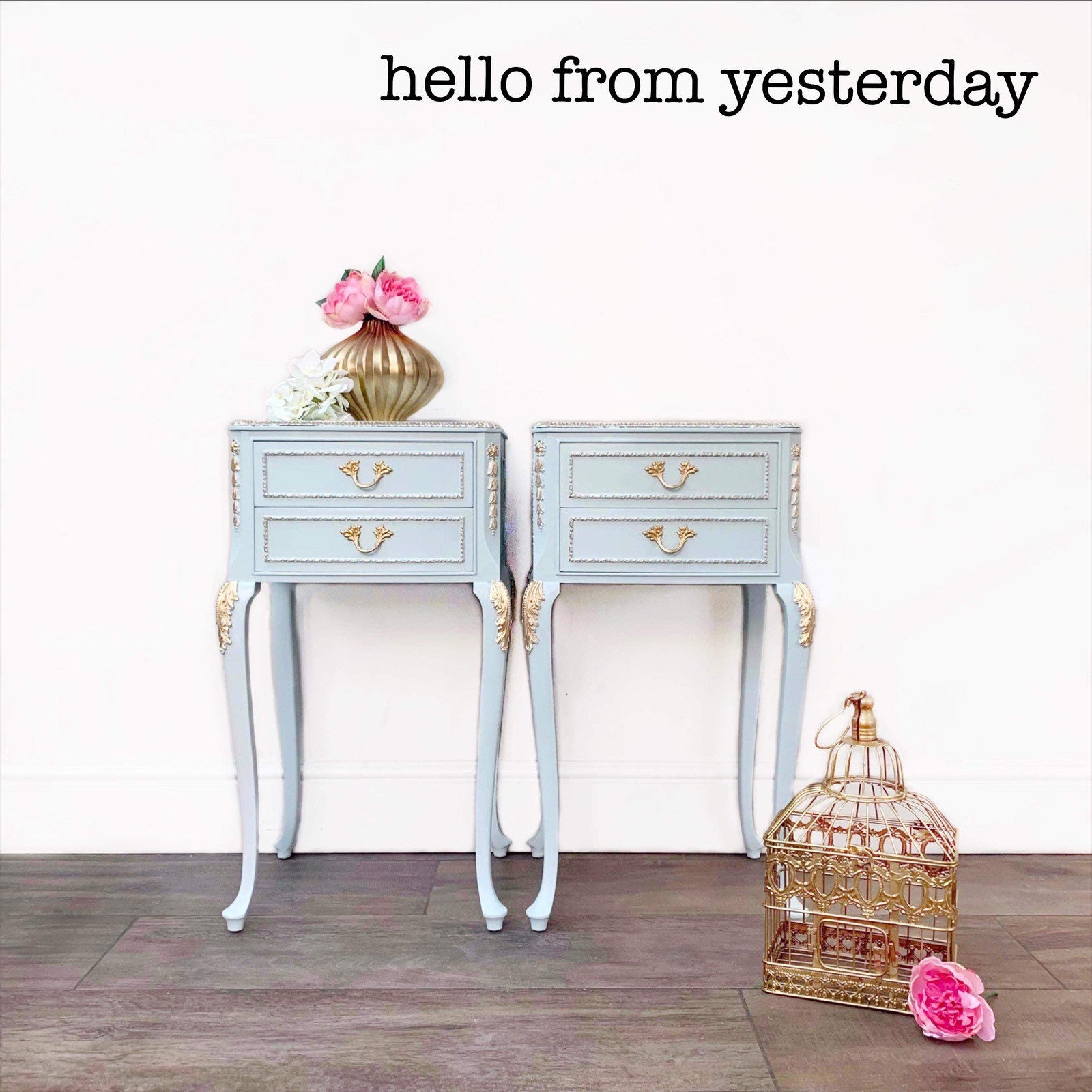 Vintage French Blue Bedside Tables. Romantic Ornate Nightstands, Louis ...