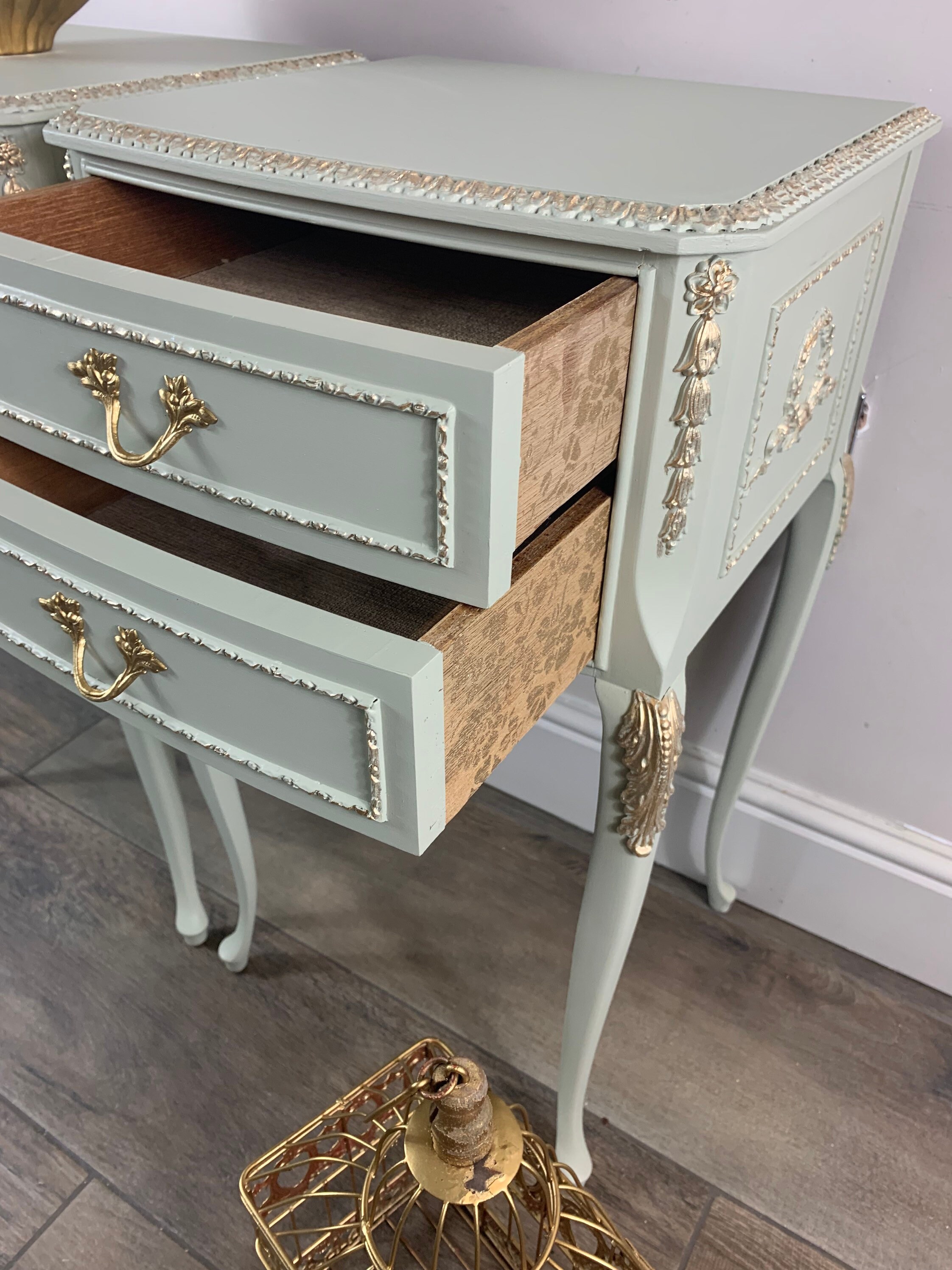 Antique Bedside Tables. Light Green French Bedside Tables. Romantic ...