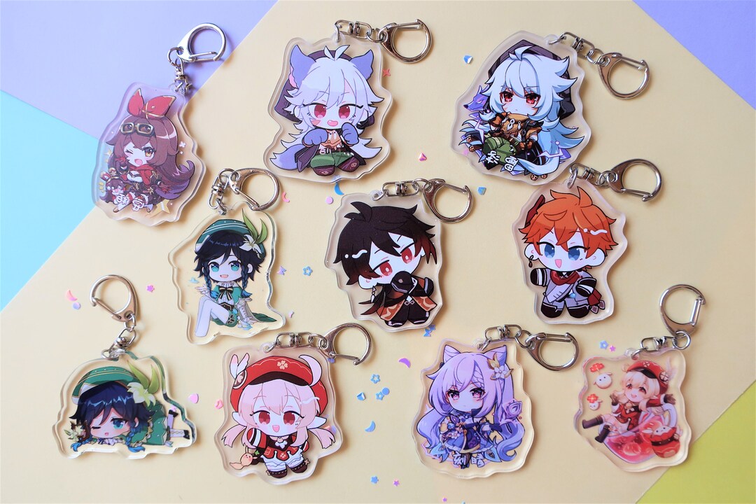 GRATIS Envío rápido GENSHIN Impact Keychain Charm Venti Zhongli Childe ...