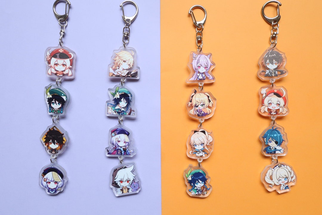 Genshin Impact 4-character Keychain Zhongli Venti Razor Klee Kaeya ...
