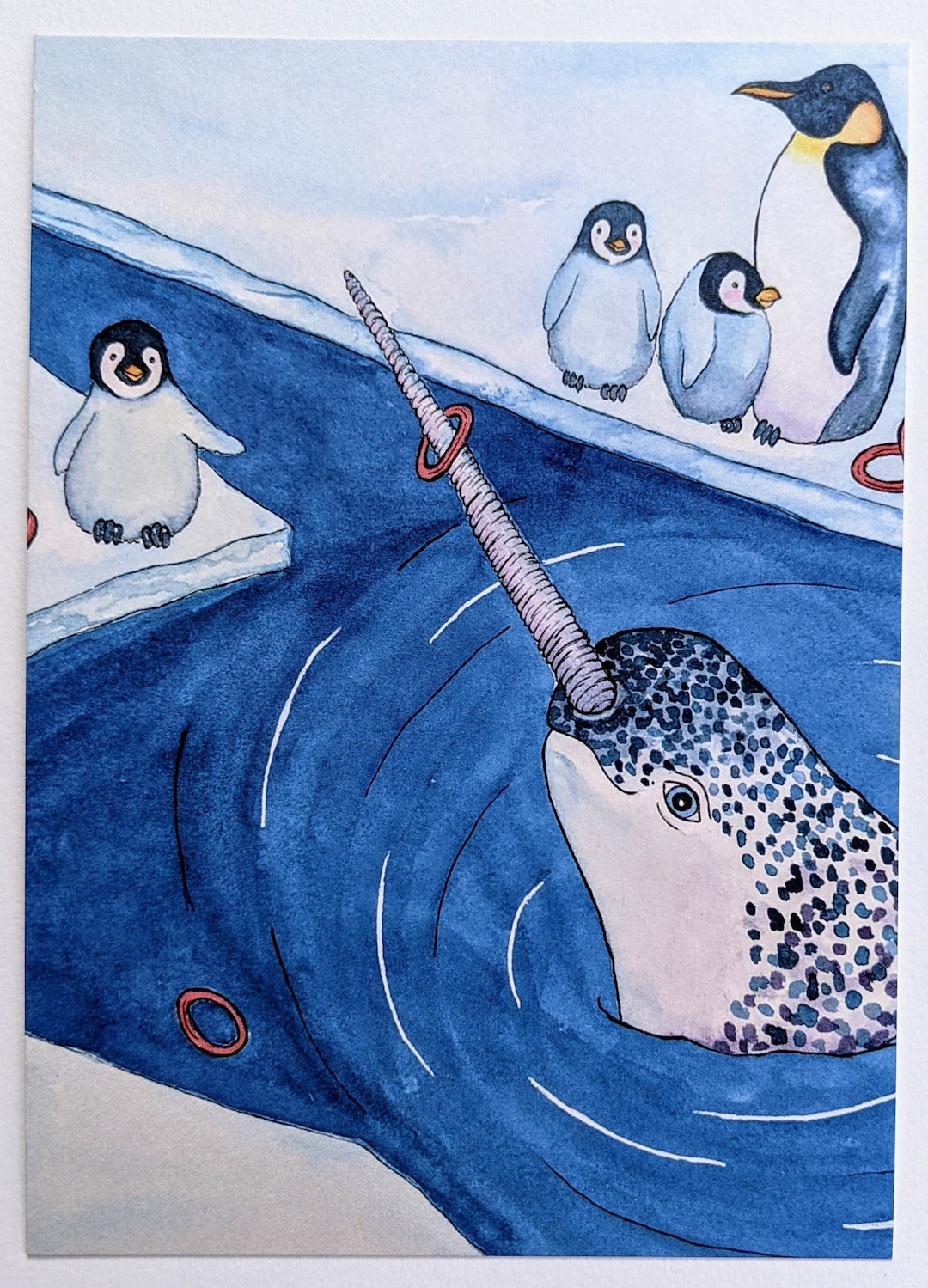 Narwhal and Penguins Watercolor Print - Etsy