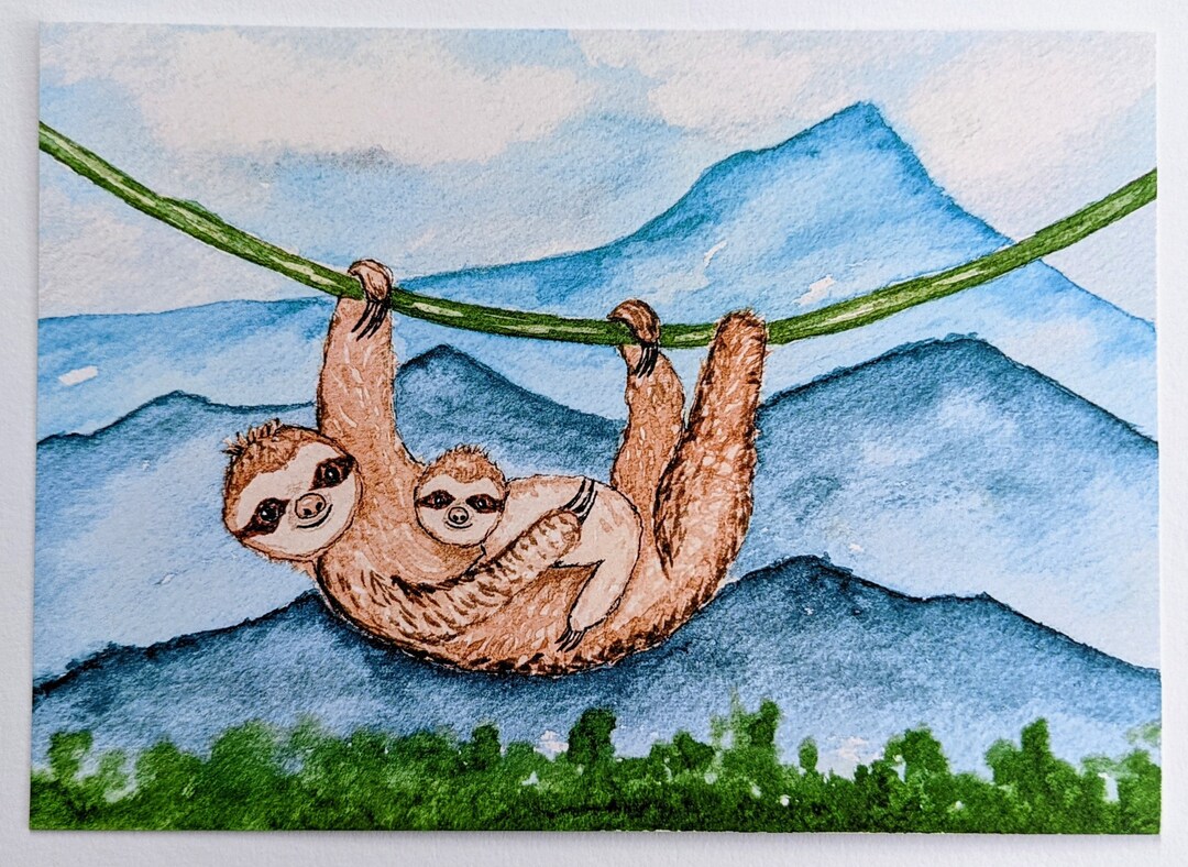 Mom and Baby Sloth Watercolor Print - Etsy