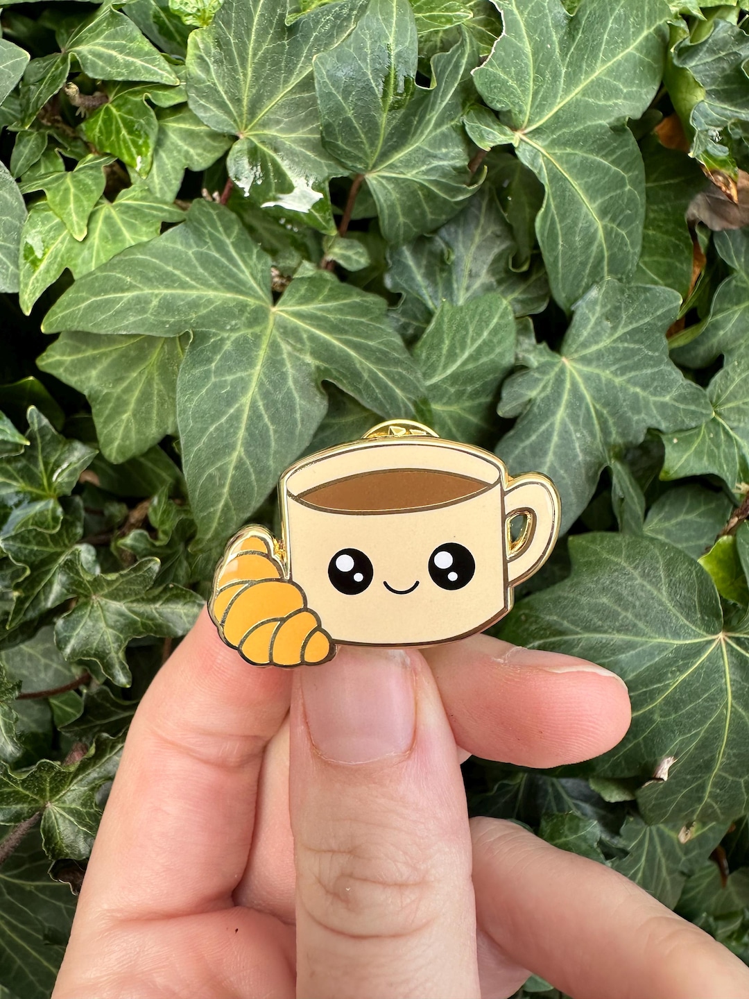 Coffee and Croissant Enamel Pin - Cute Enamel Pin - Kawaii Inspired Pin ...