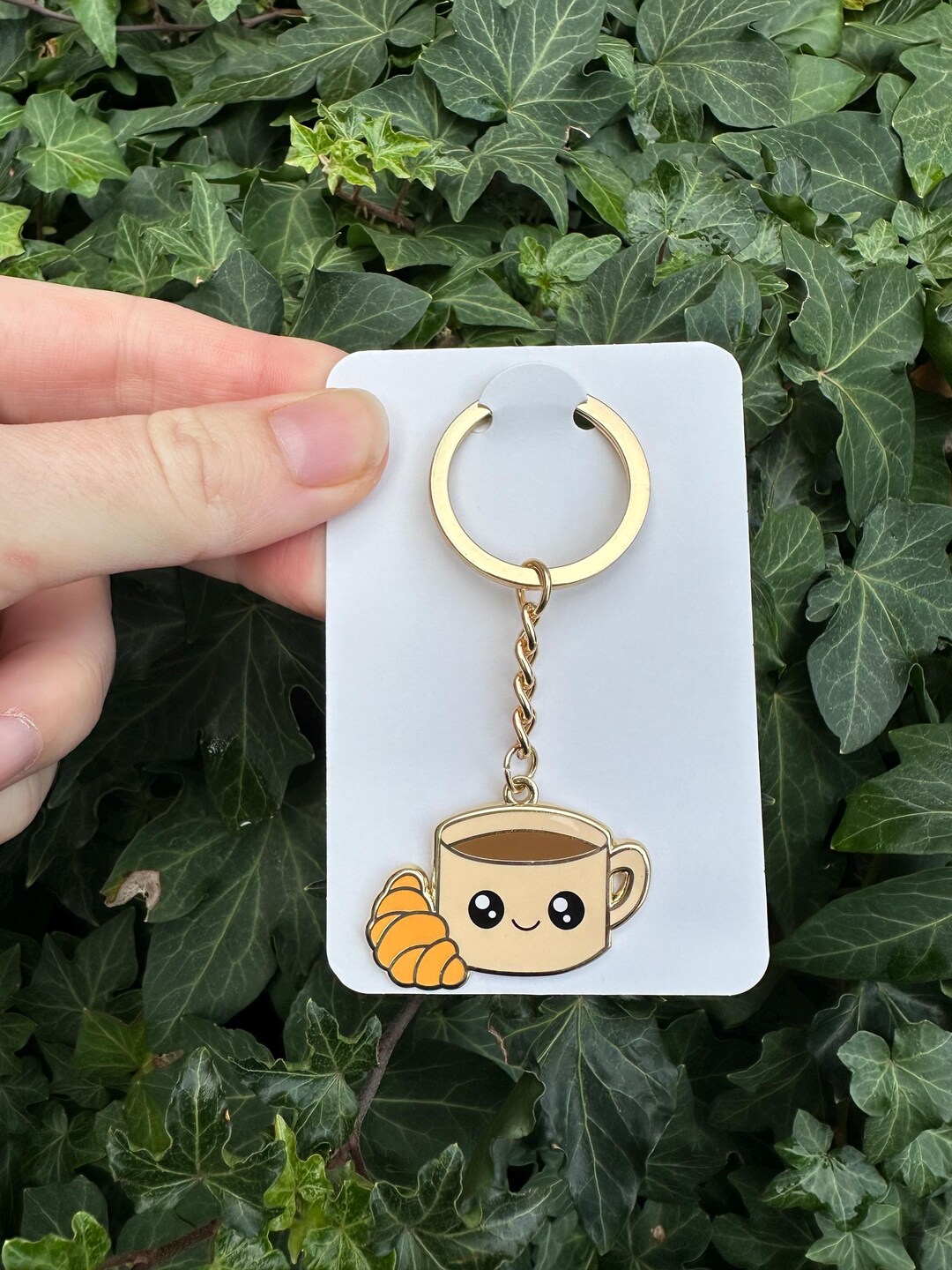 Coffee and Croissant Keychain - Cute Enamel Keychain- Kawaii Inspired ...